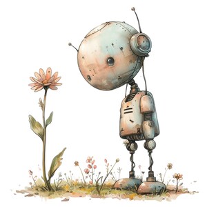 15 Cute Robot With Flower Clipart Bundle, 15 High-quality JPG, Craft ...