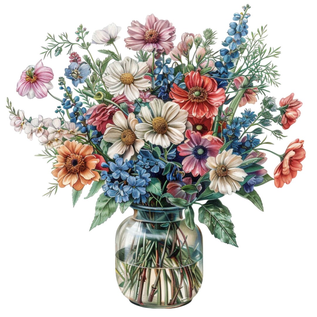 Summer Flower Bouquet Clipart Bundle, 15 High-quality JPG, Craft Art ...