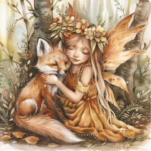 12 Forest Fairy With Fox Clipart Bundle, 12 High-quality JPG, Craft Art ...