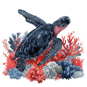 Leatherback Sea Turtle in Coral Clipart Bundle, 12 High-quality JPG ...