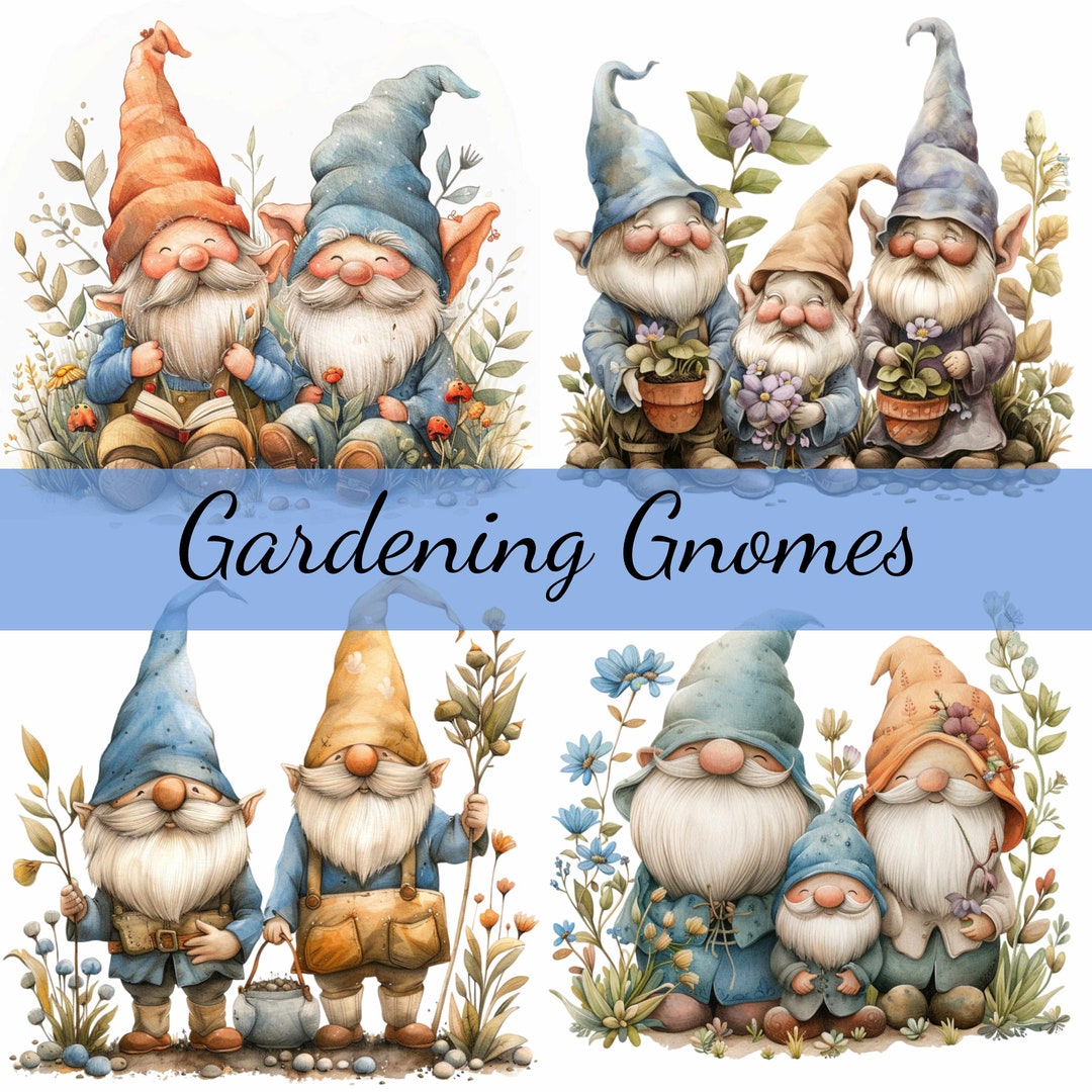 16 Gardening Gnome Gardner Clipart Bundle, 16 High-quality JPG, Craft ...
