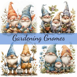 Gardening Gnome Gardner Clipart Bundle, 16 High-quality JPG, Craft Art ...