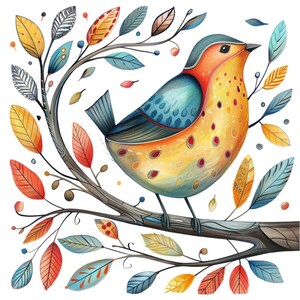 16 Folk Art Bird in a Tree Clipart Bundle, 16 High-quality JPG, Craft ...