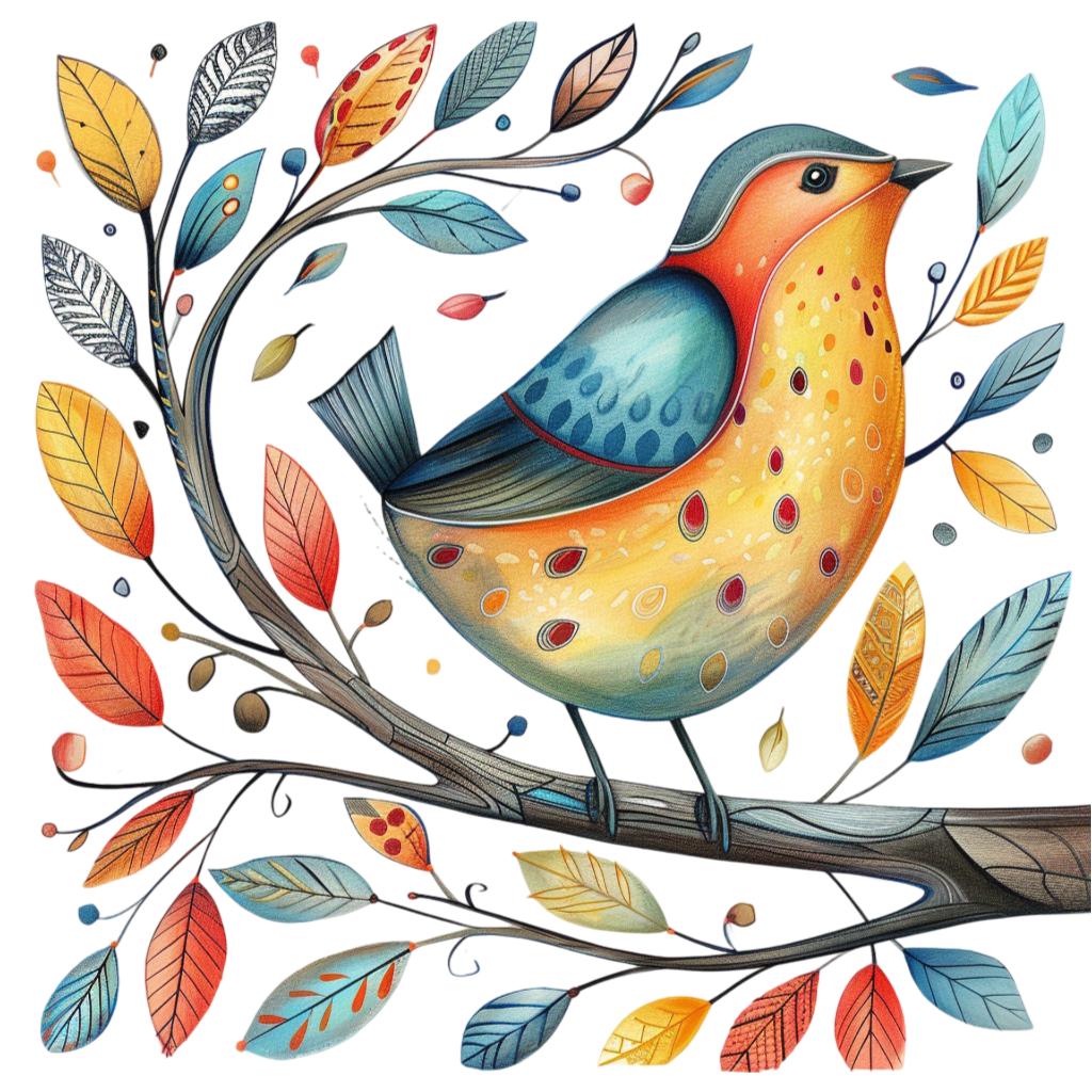 16 Folk Art Bird in a Tree Clipart Bundle, 16 High-quality JPG, Craft ...