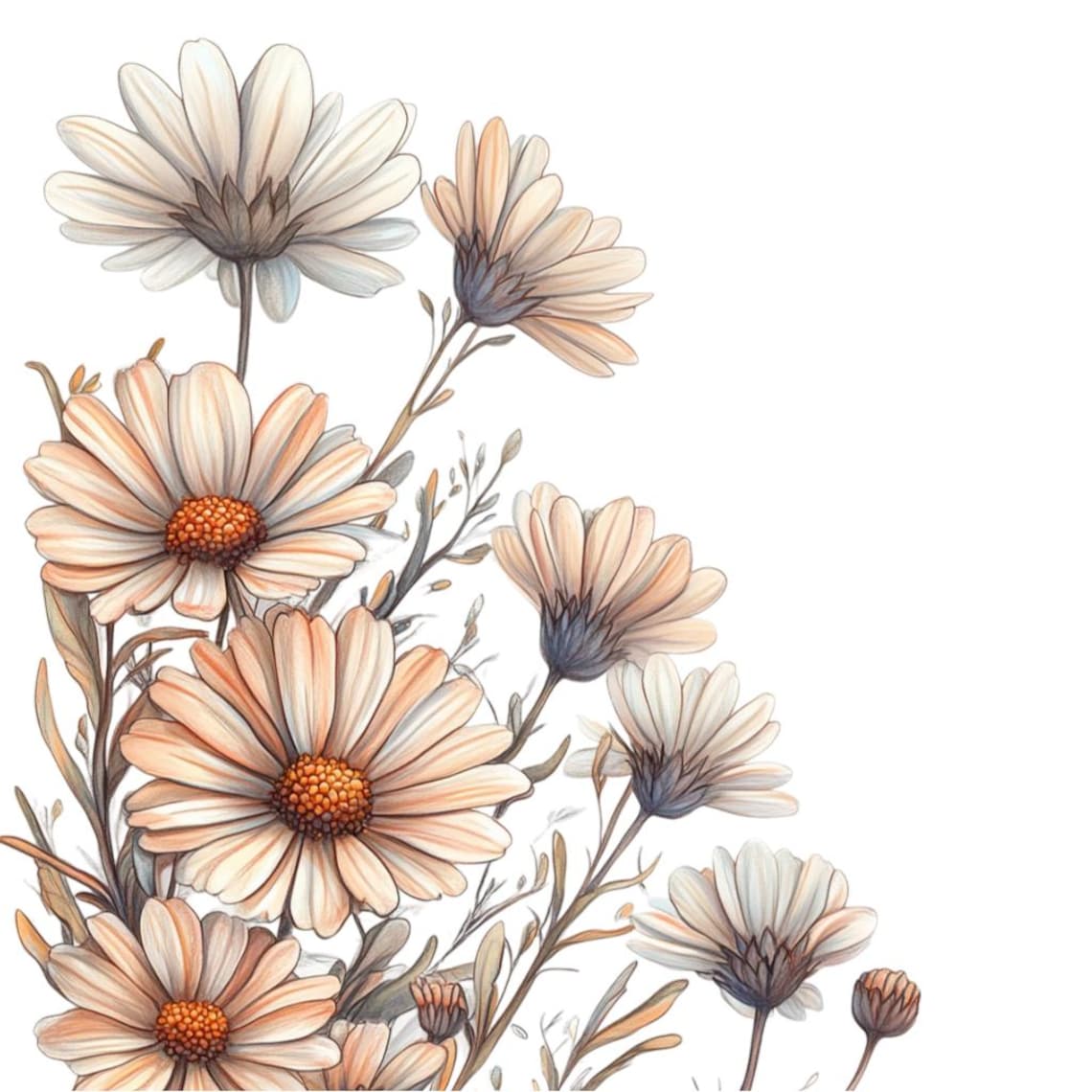16 Boho Daisy Flower Border Frame Corner Clipart Bundle 16 Transparent ...
