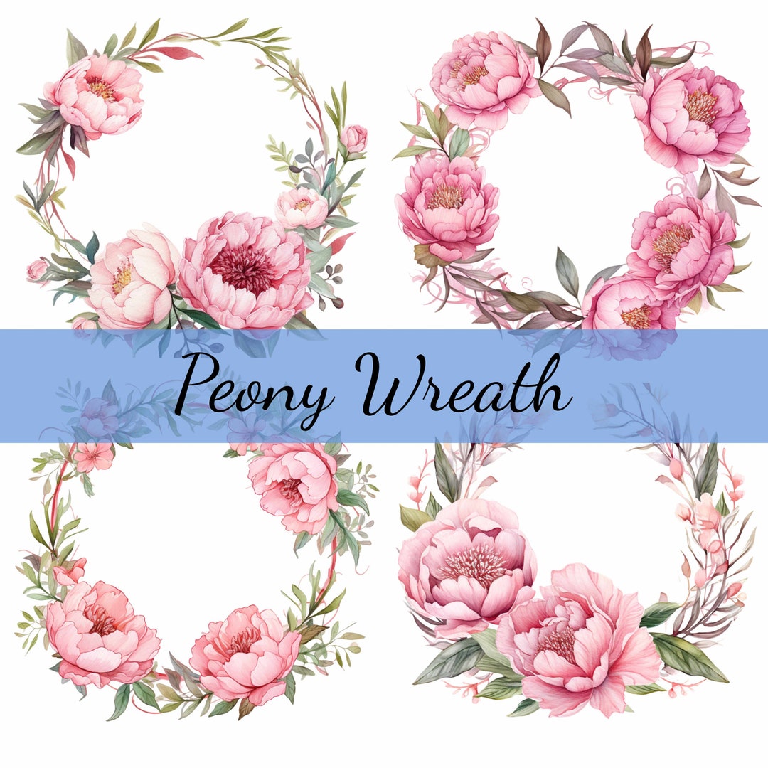 Pink Peony Flower Wreaths Clipart Bundle, High-quality JPG, Craft Art ...