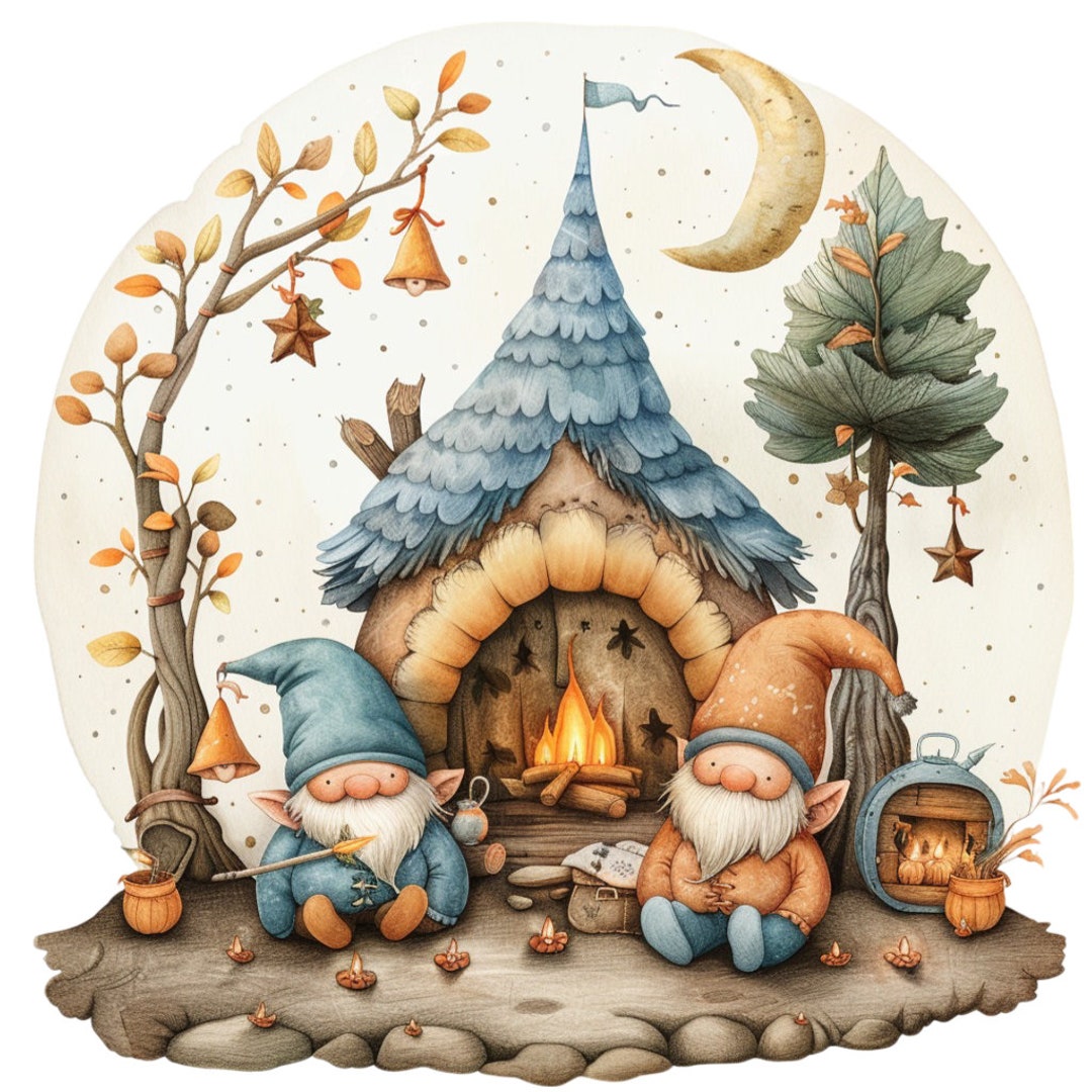 Gnomes Camping Clipart Bundle, 16 High-quality JPG, Craft Art, Card ...