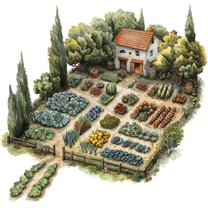 Farm House Garden Clipart Bundle, 12 High-quality JPG, Craft Art, Card ...