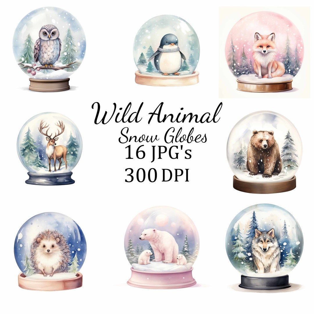 16 Wild Animal Snow Globes Clipart Bundle, JPG, Card Making, Clip Art ...