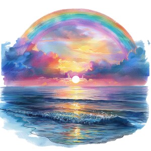 Rainbow Over the Ocean Clipart Bundle, 16 High-quality JPG, Craft Art ...