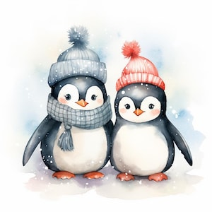 16 Winter Penguin Friends Clipart Bundle, 16 High-quality JPG, Nursery ...