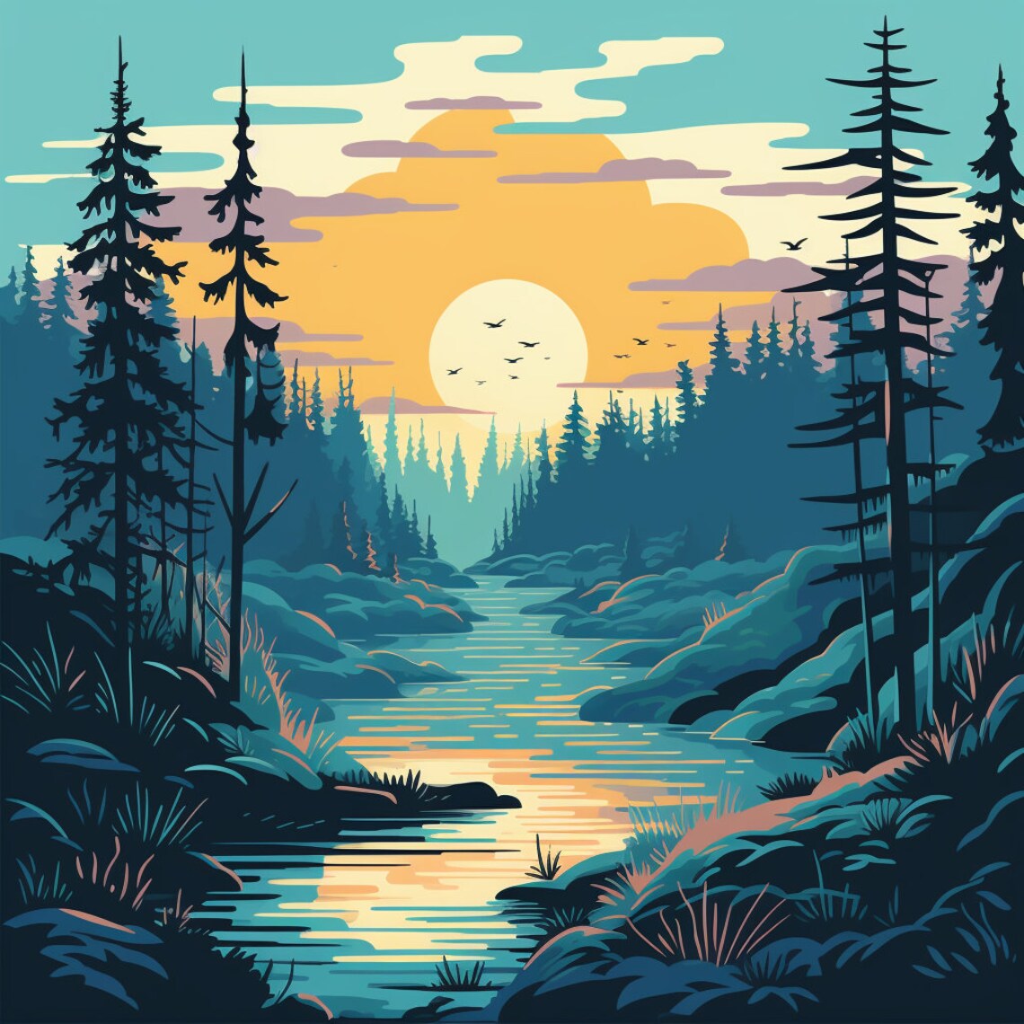 Forest Sunrise Background Clipart Bundle, High-quality JPG, Craft Art ...