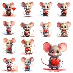 12 Heart Mouse Clipart Bundle, High-quality JPG, Craft Art, Card Making ...