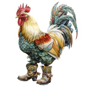 16 Rooster Chicken Boots Overalls Cowboy Hat 16 Clipart Bundle ...