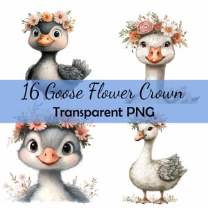 Goose With Flower Crown 16 Clipart Bundle, Transparent PNG Download ...