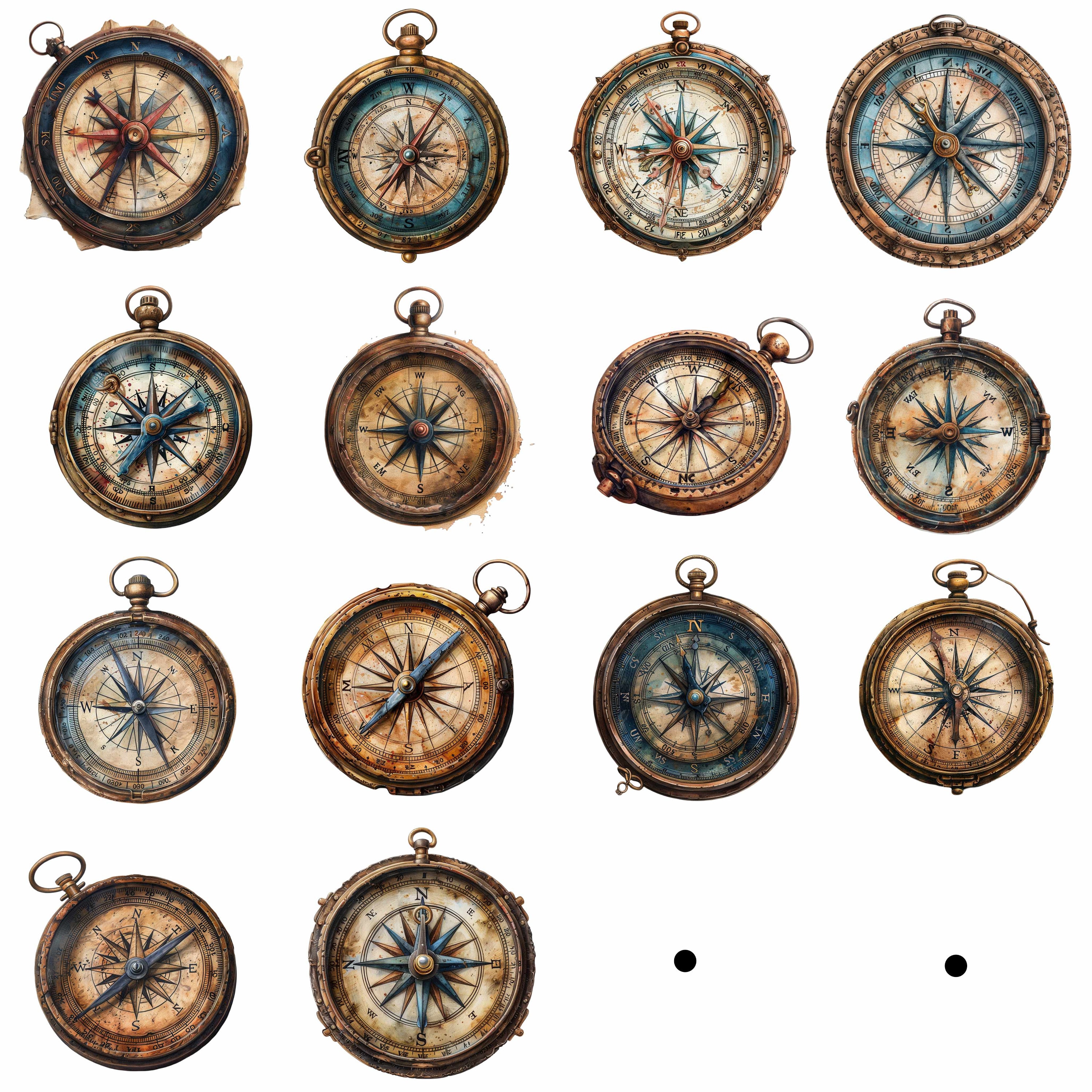 14 Compass Clipart Bundle, 14 High-quality JPG, Craft Art, Card Making ...