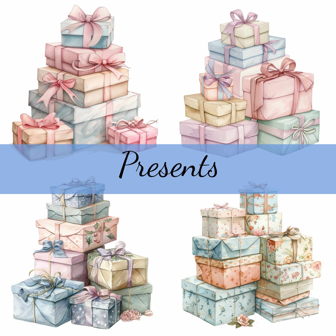 16 Stack of Presents Gifts Clipart Bundle, 16 High-quality JPG, Craft ...