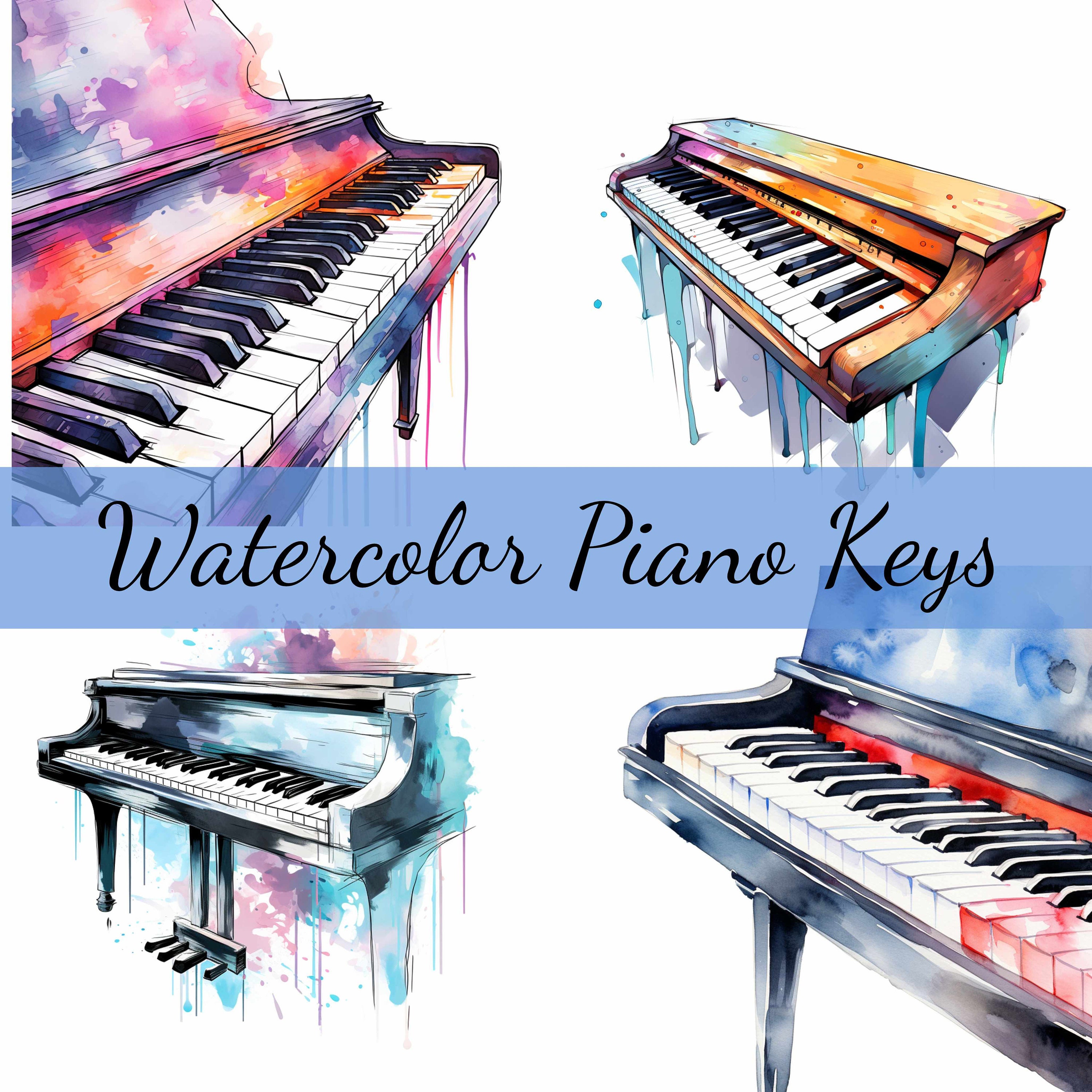 Watercolor Piano Keys Clipart Bundle, High-quality JPG, Craft Art, Card ...