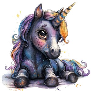 Cute Black Unicorn Clipart Bundle, 16 High-quality JPG, Craft Art, Card ...