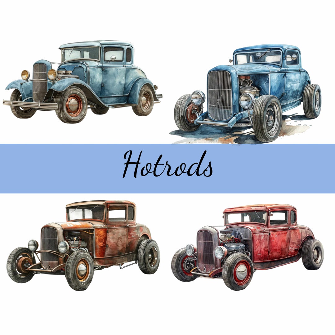 Vintage Hod Rods Old Cars Clipart Bundle, 16 High-quality JPG, Craft ...