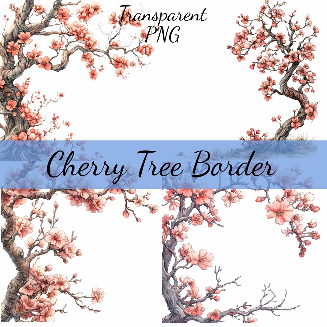 16 Cherry Tree Leaves Border Frame Corner Clipart Bundle Transparent ...