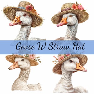 Goose With Straw Hat and Flowers Clipart Bundle, 16 High-quality JPG ...