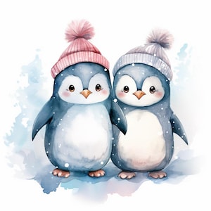 16 Winter Penguin Friends Clipart Bundle, 16 High-quality JPG, Nursery ...