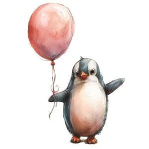 Cute Penguin With Balloon Clipart Bundle, 15 High-quality JPG, Craft ...