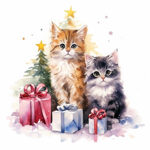 16 Cats With Christmas Tree Clipart Bundle, High-quality JPG, Nursery ...