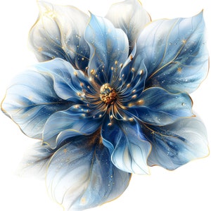 Blue and Gold Abstract Flower Clipart Bundle, 16 High-quality JPG ...