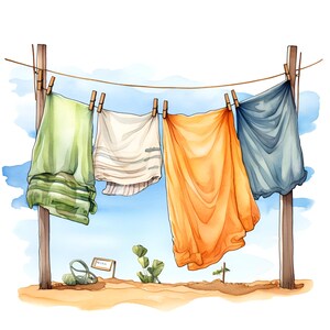 Clothesline Clothes Clipart Bundle, High-quality JPG, Craft Art, Card ...