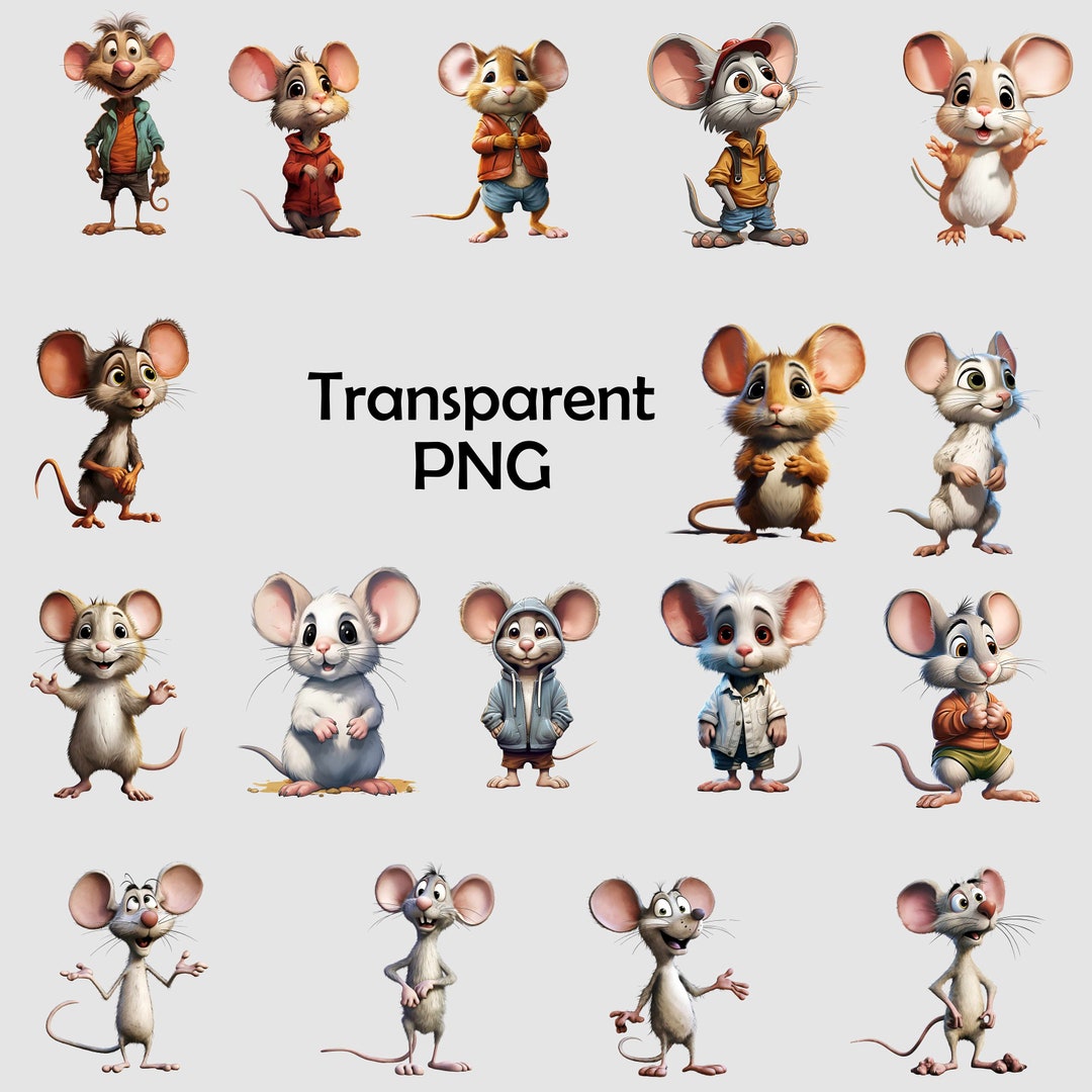 17 Cute Funny Mouse Clipart Bundle, Transparent PNG, Card Making, Clip ...