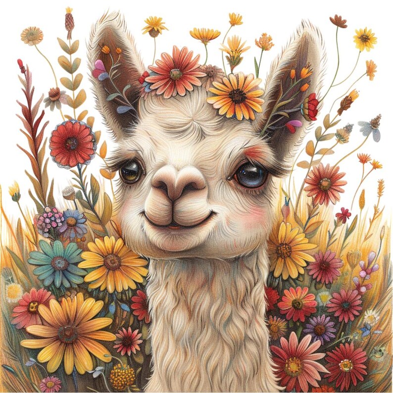 16 Llama With Folk Art Flowers Clipart Bundle, 16 High-quality JPG ...