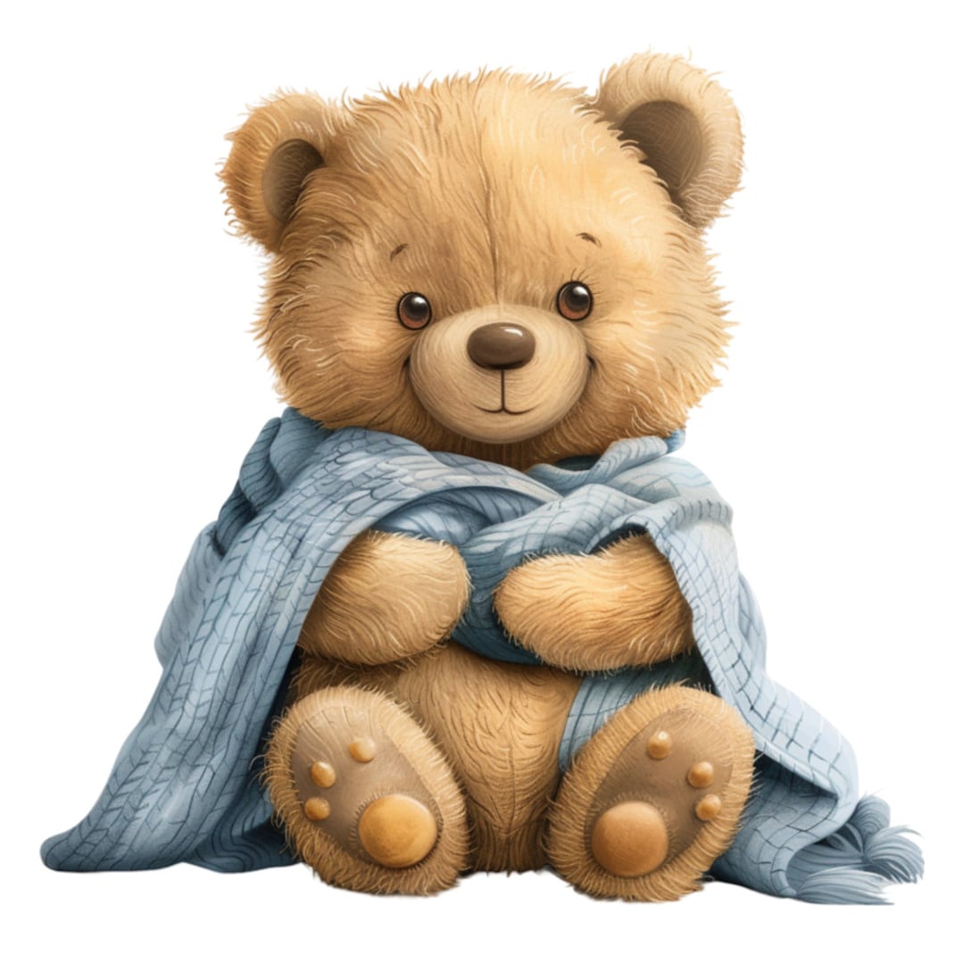 Cute Teddy Bear With Blanket Clipart Bundle, 16 High-quality JPG, Craft ...