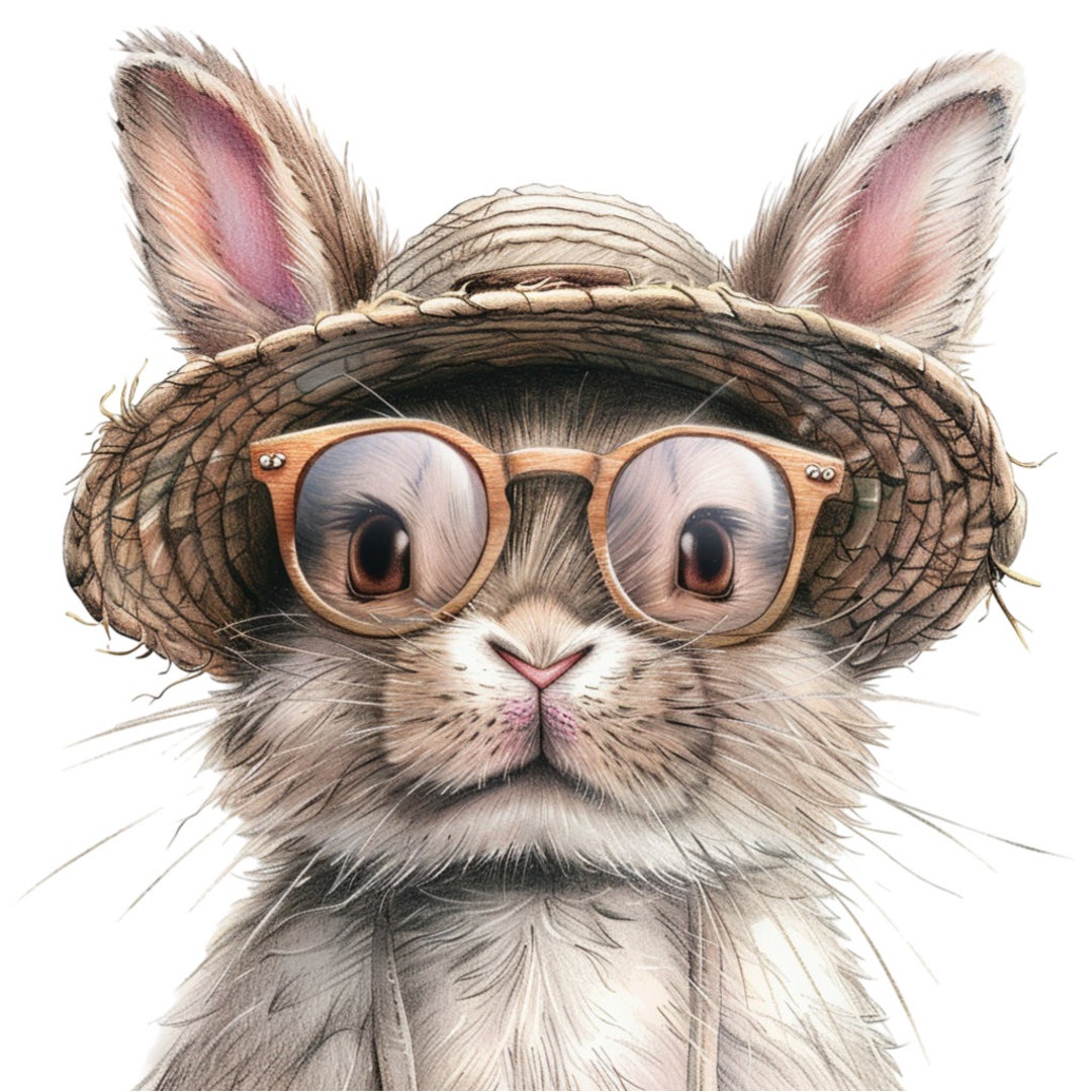 Bunny Rabbit With Hat and Sunglasses Clipart Bundle, High-quality JPG ...
