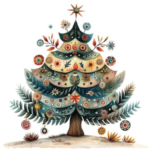 16 Folk Art Christmas Tree Clipart Bundle, 16 High-quality JPG, Craft ...