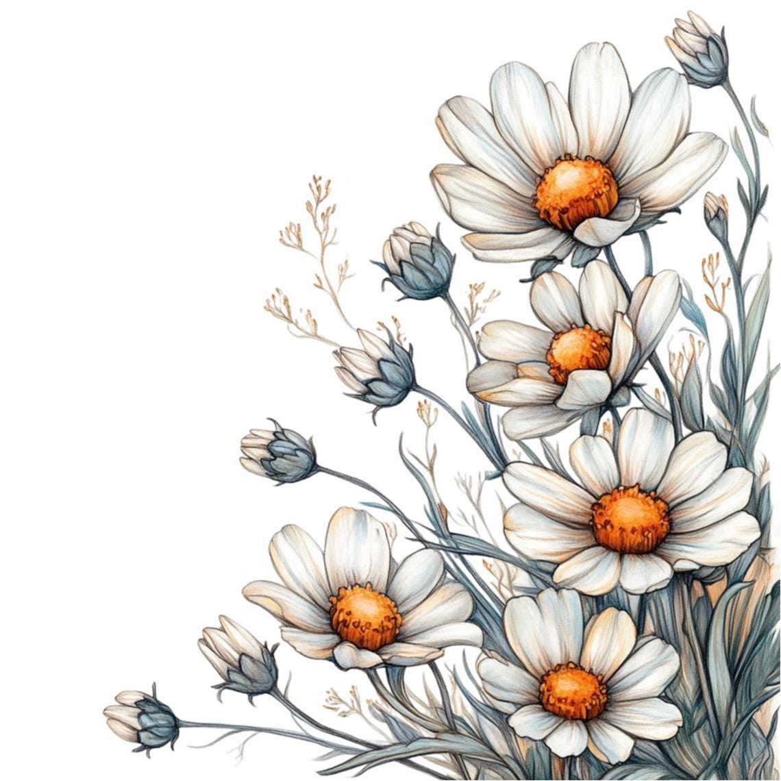 16 Boho Daisy Flower Border Frame Corner Clipart Bundle 16 Transparent ...