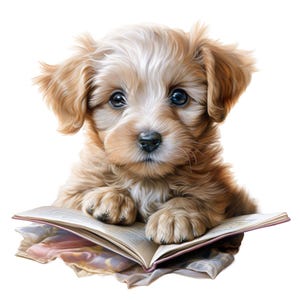 15 Puppy Dog Reading Book Clipart Bundle, High-quality JPG, Craft Art ...