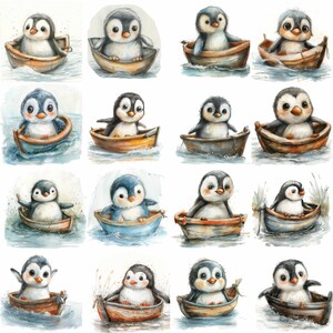 16 Cute Penguin in a Boat Clipart Bundle, 16 High-quality JPG, Craft ...