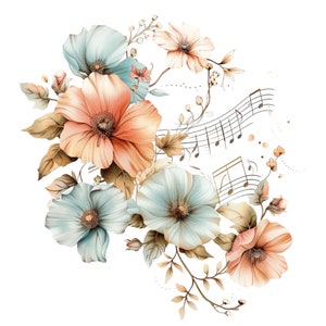 16 Floral Music Notes Flower Clipart Bundle, 16 High-quality JPG, Craft ...