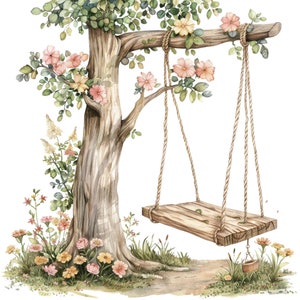 Floral Flower Tree Swing Clipart Bundle, High-quality JPG, Craft Art ...