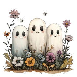 Folk Art Cute Ghost Flowers Clipart Bundle 12 Transparent PNG Download ...