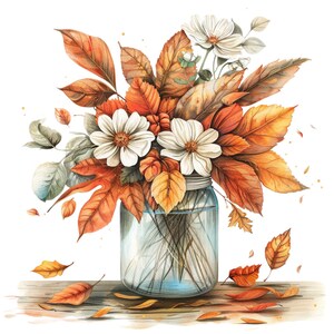 Autumn Leaves Fall Flower Bouquet Clipart Bundle, 16 High-quality JPG ...