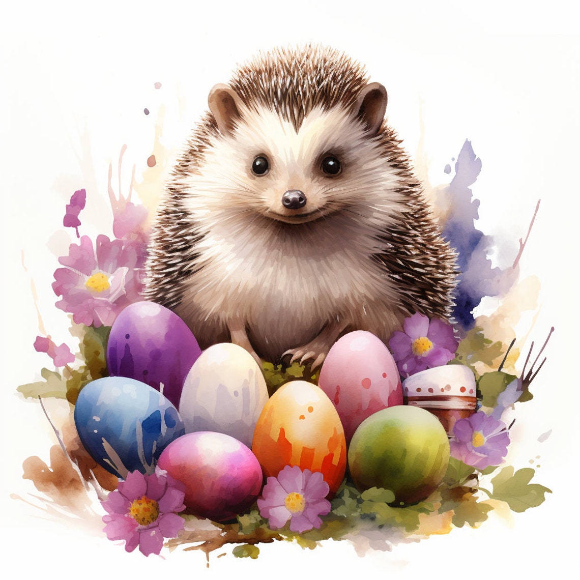 Easter Hedgehog With Easter Eggs Clipart Bundle, High-quality JPG ...