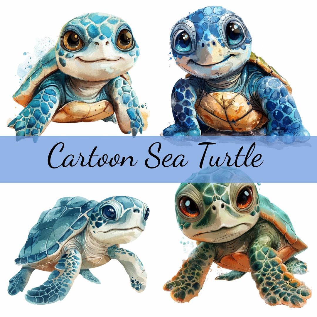 16 Cute Quirky Cartoon Sea Turtle Clipart Bundle, 16 High-quality JPG ...