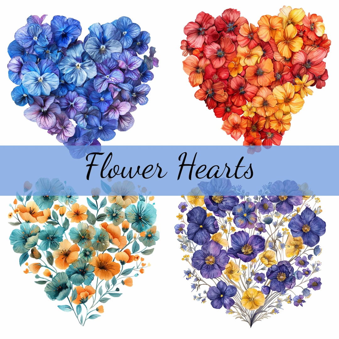 16 Hearts Made of Flowers Clipart Bundle, 16 High-quality JPG, Craft ...