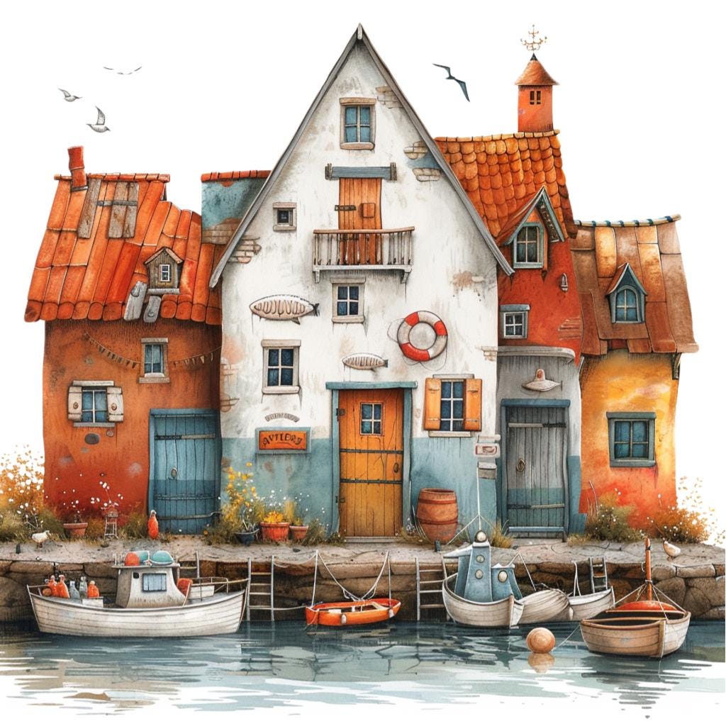 16 Folk Art Harbor Shops Clipart Bundle, 16 High-quality JPG, Craft Art ...