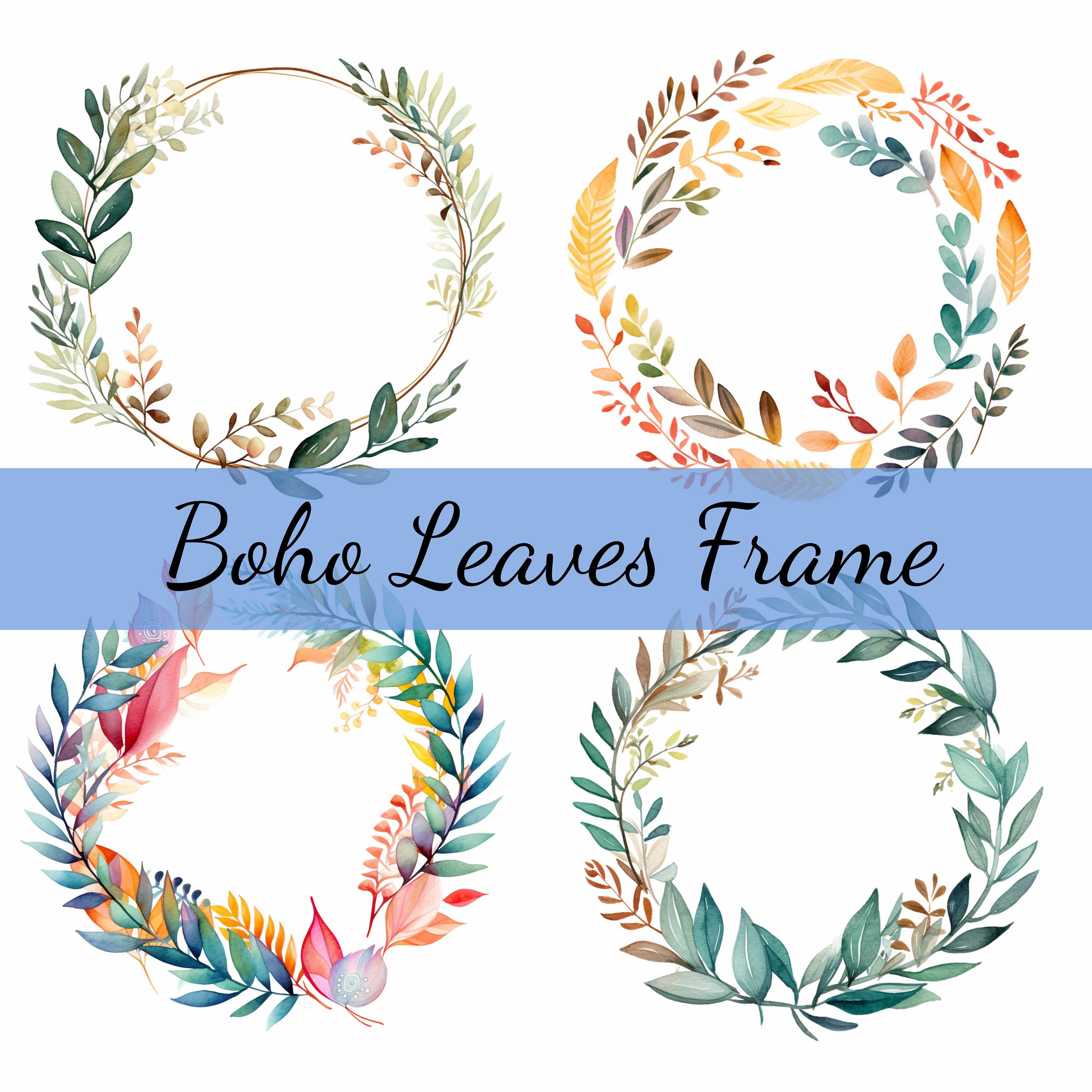 Boho Leaf Wreath Floral Clipart Bundle, High-quality JPG, Craft Art ...