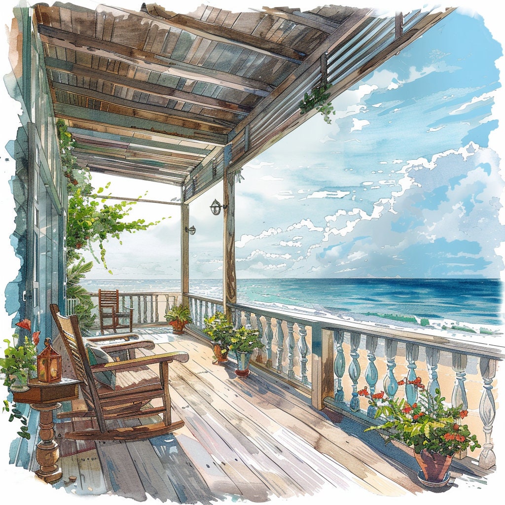 16 Porch Veranda Ocean View Clipart Bundle, 16 High-quality JPG, Craft ...