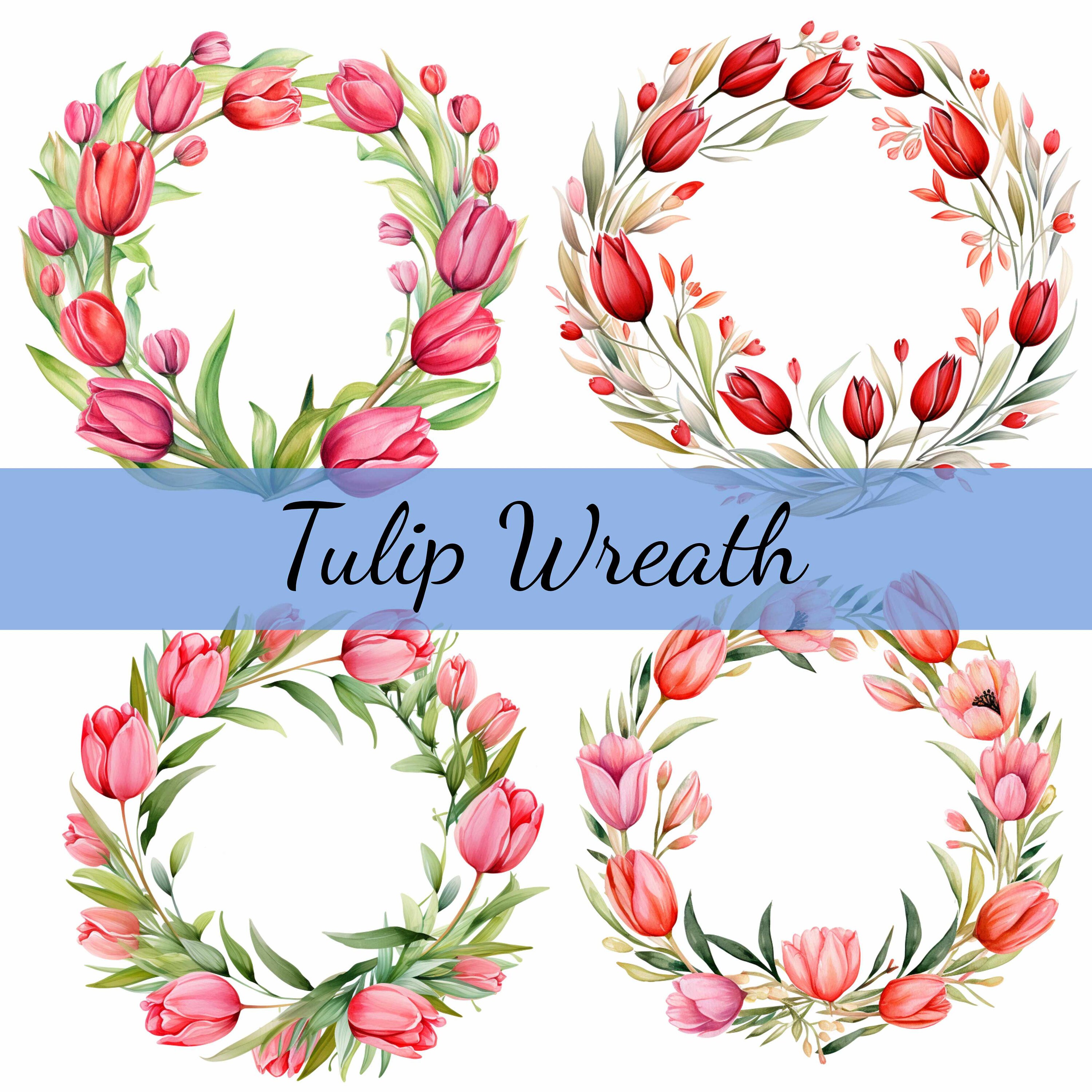 Pink Tulip Wreaths Clipart Bundle, High-quality JPG, Craft Art, Card ...